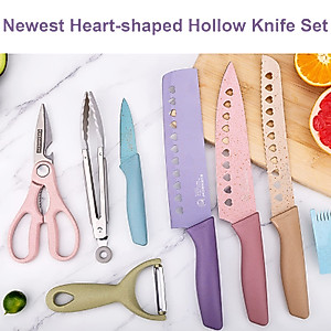 Cloverpeia 8 PCS Knife Set, Professional Chef's Colorful Kitchen Knife Set, Newest Heart-shaped Hollow Non-Stick Multifunctional Knives Set