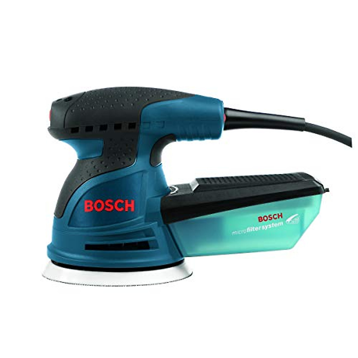 BOSCH ROS20VSK Palm Sander 2.5 Amp 5 in. Corded Variable Speed Random Orbital Sander/Polisher Kit with Dust Collector and Hard Carrying Case, Blue