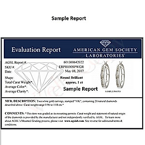 AGS Certified 1Carat TW Real Natural Diamond Round Hoop Earrings in 10K White Gold