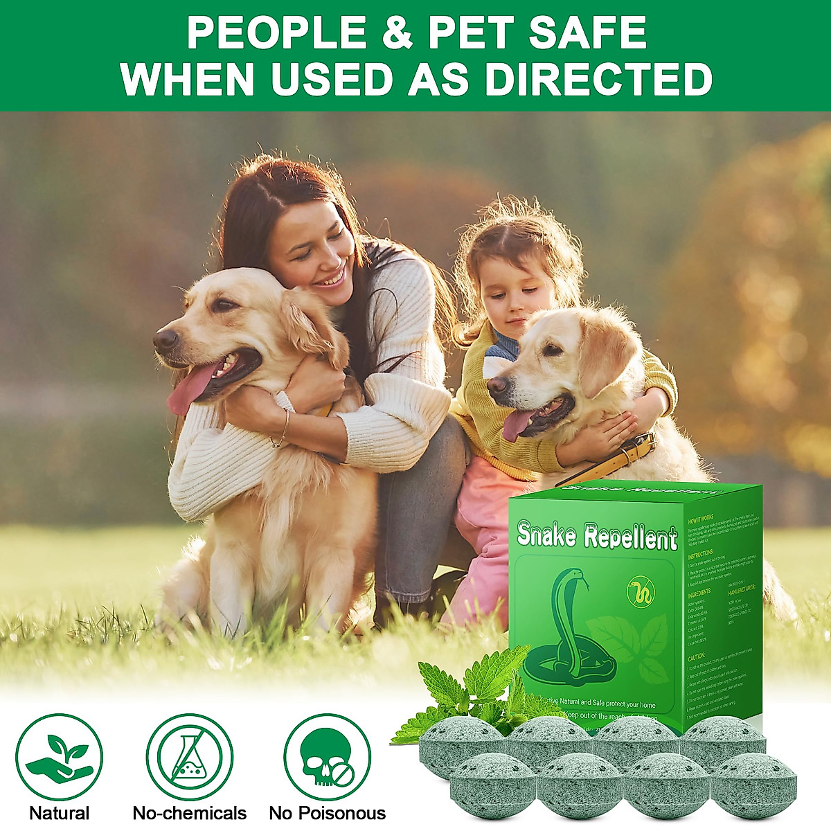 Generic Snake Repellent for Yard - 24pack Natural Snake away Ball for Garden, Patio, Camping, Fishing, Dark Green