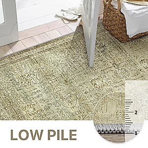 GENIMO 2x3 Area Rugs for Living Room, Machine Washable Boho Vintage Rug Non Slip, Printed Thin Low Pile Lightweight Chenille Carpet Rugs for Bedroom, Dining Room, Home Office, Taupe