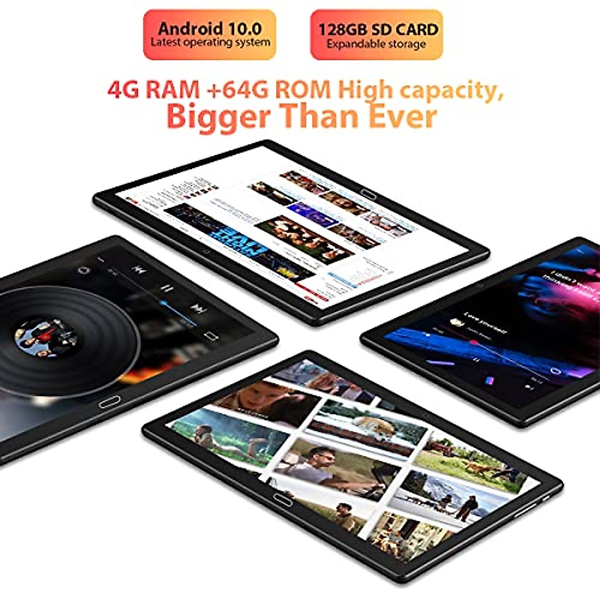 Tablet 10.1 Inch Android 11 Tablets with 4G LTE Cellular, 4G RAM, 64GB ROM, 2 In 1, Octa-Core, Keyboard，Tablet Case, 13MP Camera, Bluetooth, WiFi, GPS, Dual Sim Card Slot, HD Touchscreen, (Black)