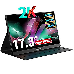 Bimawen 17.3 inch 2K Portable Monitor IPS 2560x1440 100% sRGB HDR FHD FreeSync,Dual HDMI USB Type-C Monitor,PS4/Switch/PC/Mac/Compatible,Built-in Speaker (1440p)