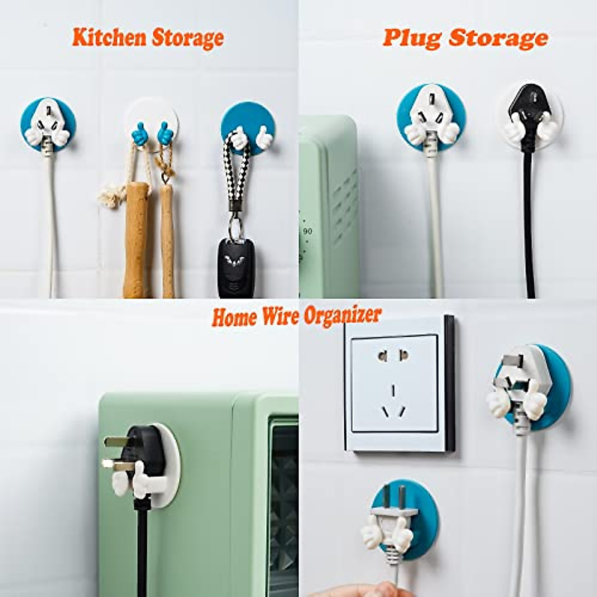 AELITOK Utility Thumb Wall Hooks,Damage Free Hanging Hooks for Walls,Adhesive Wall Hooks for Home Office Bedroom Kitchen 10pcs (Mixed Colors)