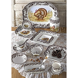 Spode Woodland Square Salad Bowl with Deer Motif | 9.5" Large Salad Serving Bowl for Dinner Parties, Events, and More | Made from Fine Porcelain | Microwave and Dishwasher Safe