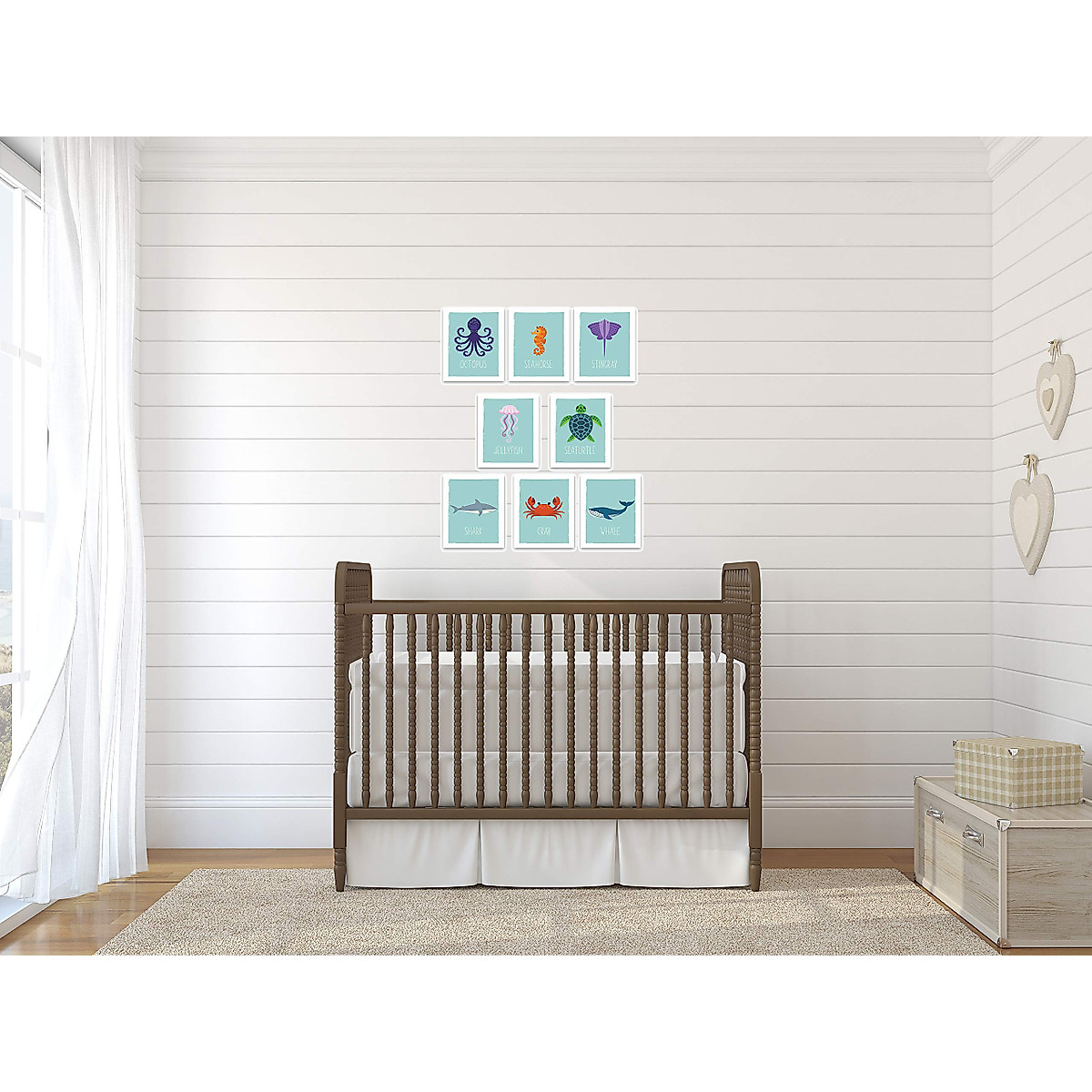 Kindred Sol Collective Ocean Animals Wall Cards, Nautical Nursery Room Decor, Kids Educational Marine Art, Toddler Gift, Set of 8 5x7 inch Prints for Classroom, Daycare and Playroom