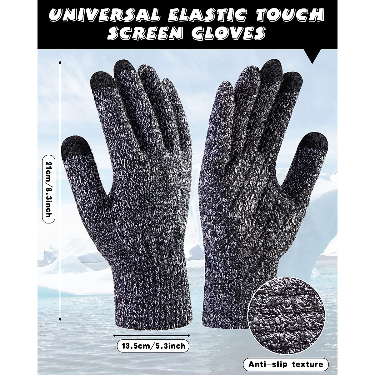 10 Pieces Winter Hat Beanie Scarf Touch Screen Gloves and Sock Set Slouchy Knit Skull Cap Beanies Fleece Lining Neck Warmer (Black, Gray)