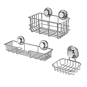 SANNO Suction Cup Soap Dish Holder Deep Bathroom Basket Shower Caddy