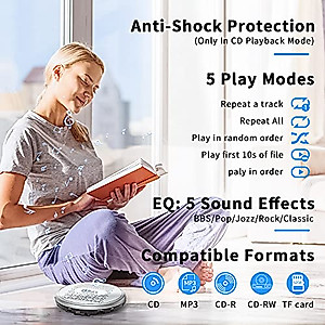 CD Player Portable, ARAFUNA Rechargeable Portable CD Players for Car with Speakers, Anti-Skip Walkman CD Player with Backlit Button, LCD Display and AUX Cable