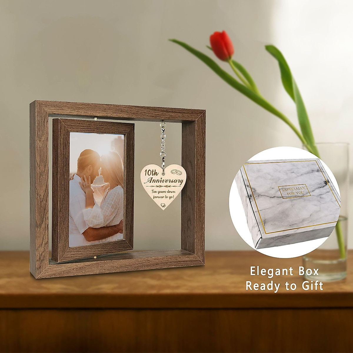 EYITUPC 10 Year Anniversary Picture Frame Gifts for Wife, 10th Wedding Anniversary Frame for Her Couples, Display Two 4x6 Inch