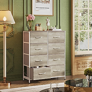 WLIVE Fabric Dresser for Bedroom, Tall Dresser with 8 Drawers, Storage Tower with Fabric Bins, Double Dresser, Chest of Drawers for Closet, Living Room, Hallway, Greige
