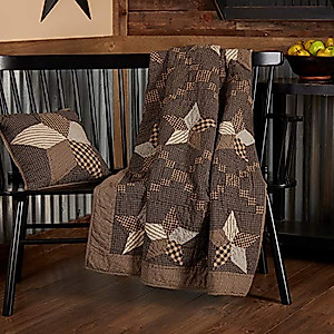 VHC Brands Farmhouse Star Cotton Primitive Decor Rod Pocket Pre-Washed Patchwork Throw, Charcoal Black