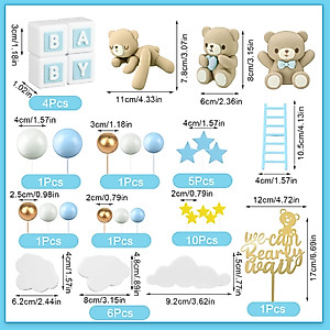 41 Pcs/Set Bear Cake Toppers Mini Bear Cake Decorations Cake Toppers Gold White Pearl Ball for Boy Girl Baby Shower Birthday Party Decorations(Blue, Brown, Cute Style)