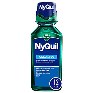 Vicks NyQuil, Nighttime Cold & Flu Symptom Relief, Relives Aches, Fever, Sore Throat, Sneezing, Runny Nose, Cough, 12 Fl Oz, Original Flavor