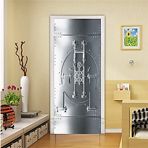 artfanke 3D Door Sticker Peel and Stick Bank Vault Door Metal- self-Adhesive Murals Wallpaper Decal for Bedroom Decor 30.3"x78.7"(2 Sheets/Set)