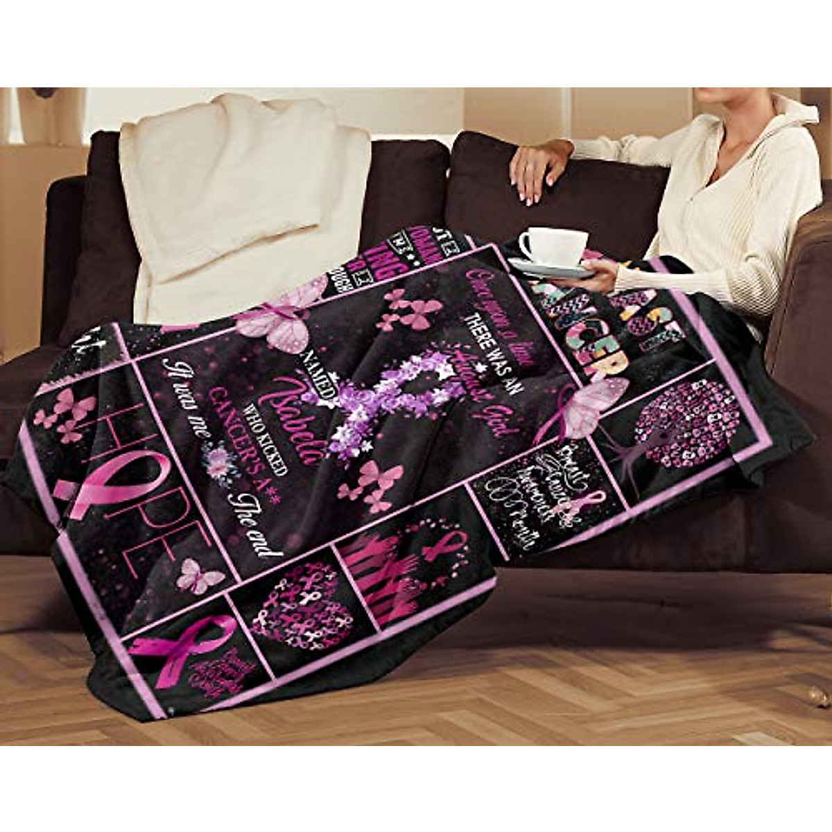 VTH GLOBAL Personalized Custom Breast Cancer Awareness Pink Ribbon Woman Survivor Mom Daughter Aunt Grandma Girl Warrior Birthday Christmas Fleece Sherpa Blanket Bed Throw Size Tapestry Wall Hanging