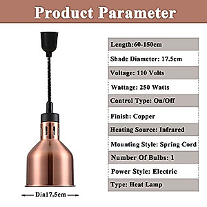 KOUWO Commercial Food Heat Lamp Infrared Food Warmer Hanging Heating Lamps for Food Service Restaurant Buffet(Copper)