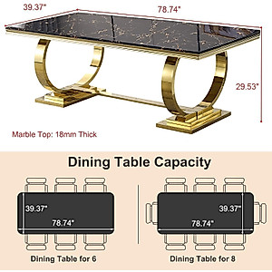 Kootlena 70" Modern Marble Dining Table, Luxury Gold Rectangular Kitchen Table for 6-8, Mid-Century White Faux Marble Dining Room Table with Mirrored Stainless Steel Pedestal Base for 6