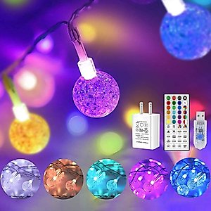 OMIKA Color Changing Globe String Lights USB Plug, 16.5ft 50 LEDs Crystal Bubble Ball Fairy Lights with Remote Timer Ambient Lighting for Girls Bedroom Home Xmas Halloween Party Decor (24 Colors)