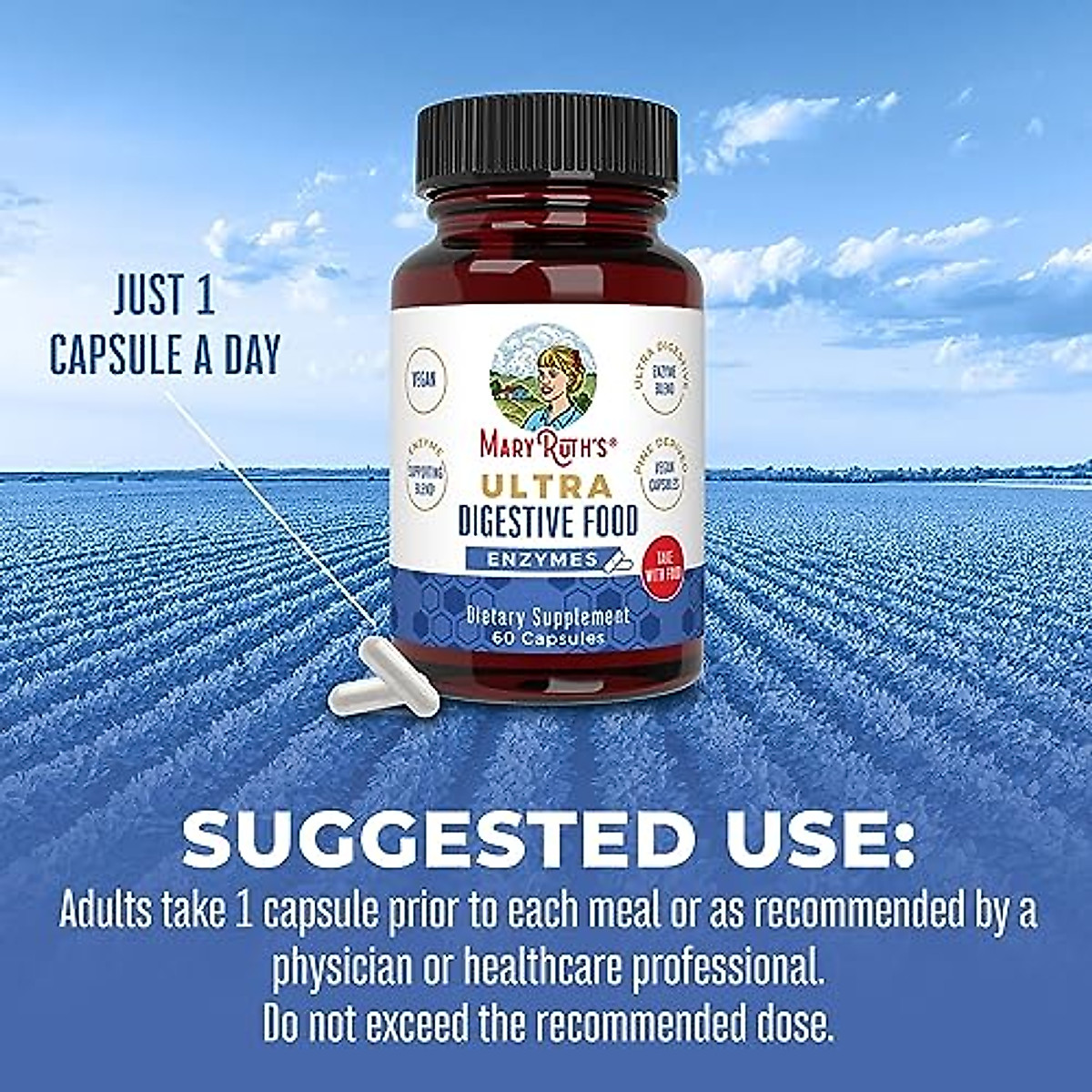 MaryRuth Organics Ultra Digestive Enzymes Capsules | Up to 2 Month Supply | Supplement for Gut Health Support | Digestion & Immune Support with Amylase | Lipase & Lactase | Vegan | 60 Count