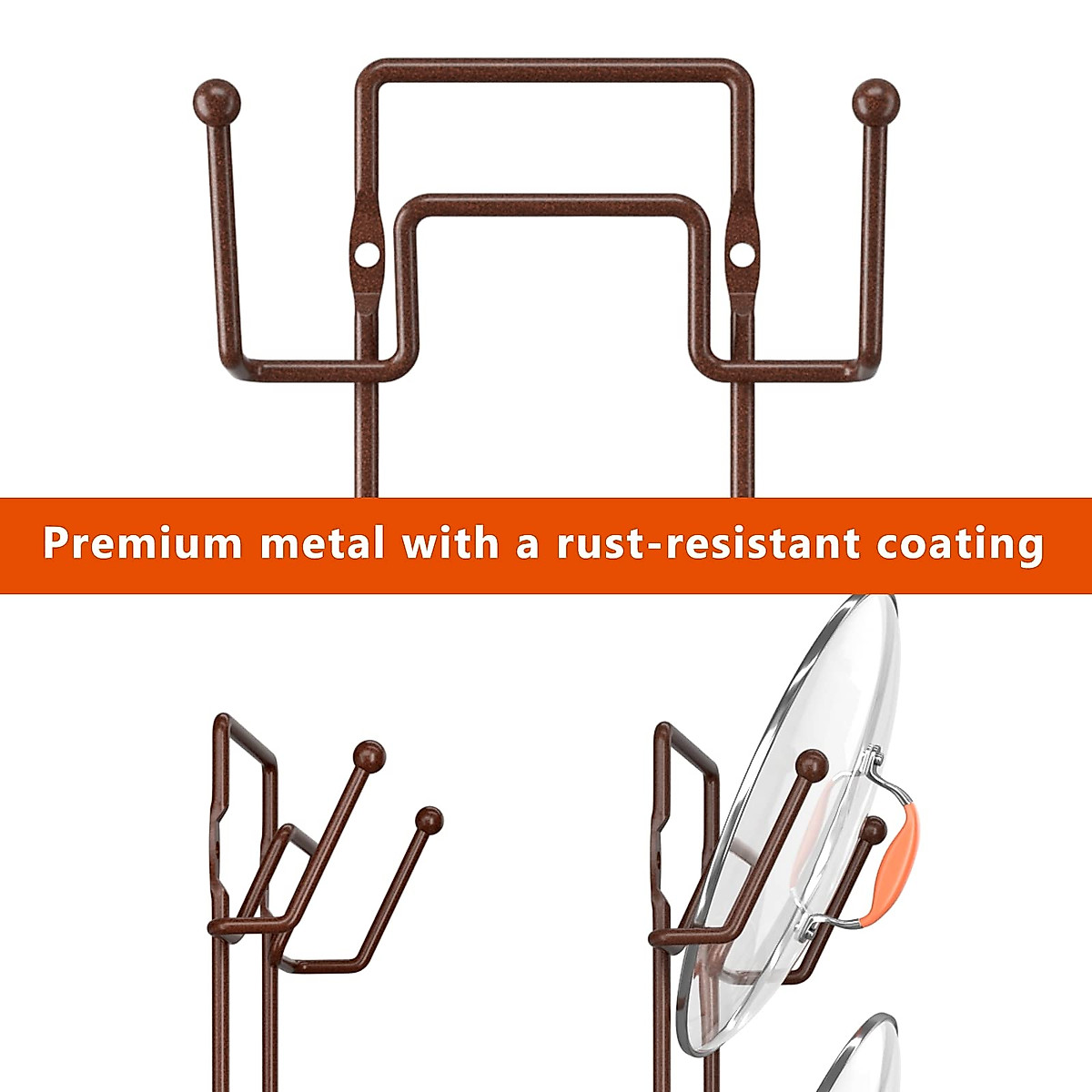 VZINO 2 Pack Pot Lid Organizer Rack for Cabinet Door/Wall, No Drilling Adhesive Wall/Door Mounted Pot and Pan Lid Holder, Plating Metal, Bronze