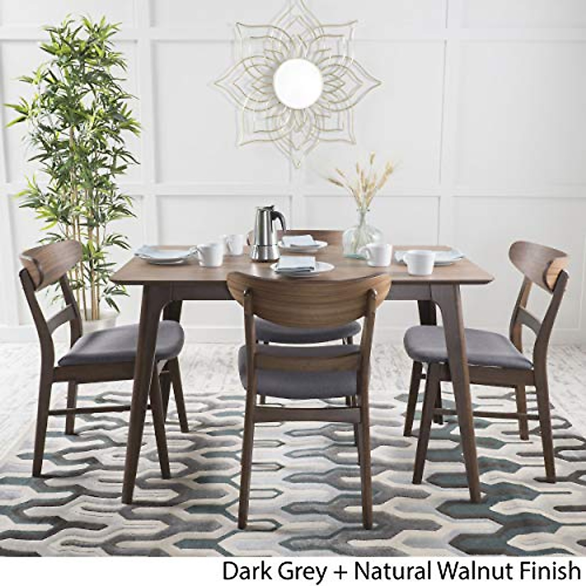 Christopher Knight Home Idalia 50" Rectangular Dining Set, 5-Pcs Set, Natural Walnut / Dark Grey