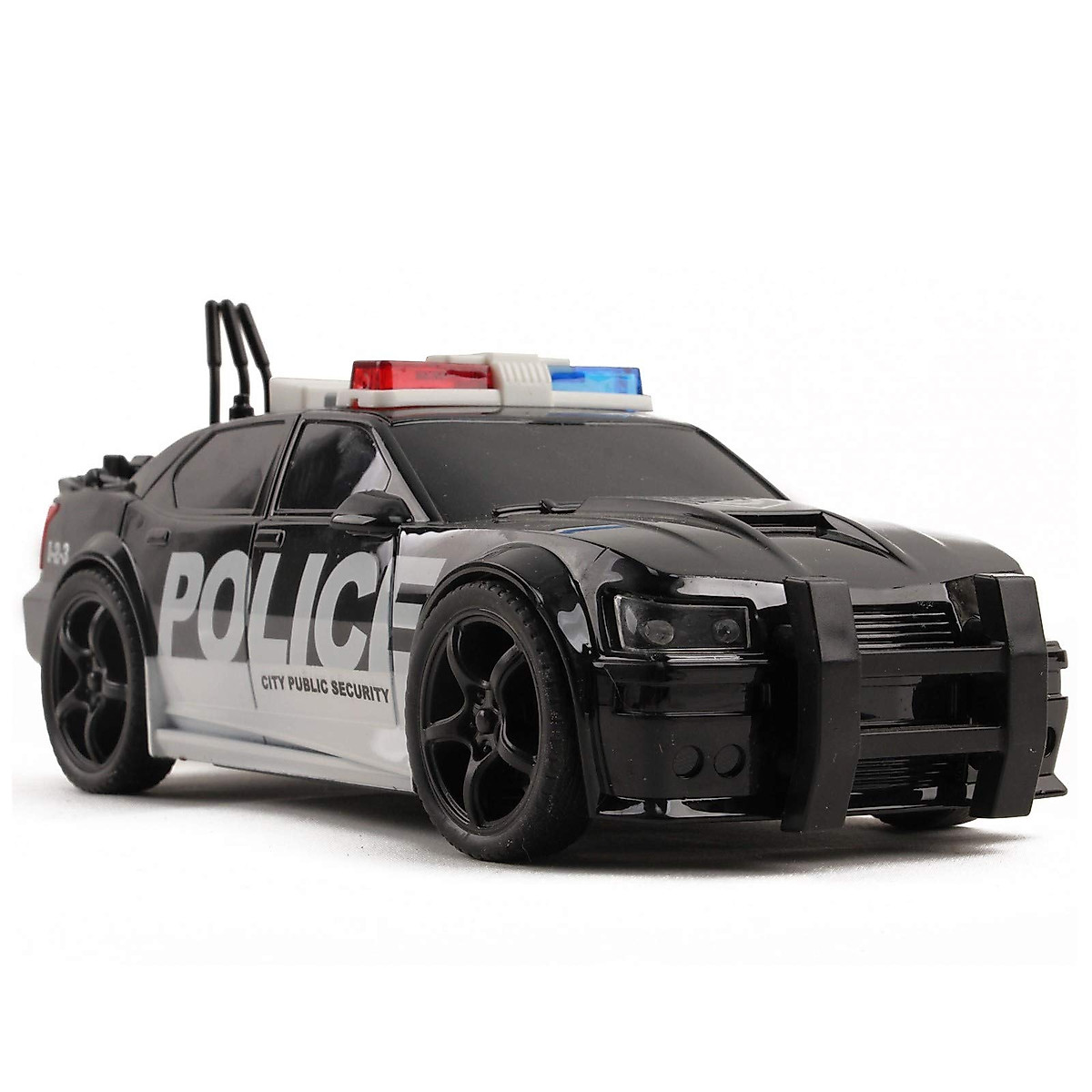 Vokodo Police Car Friction Powered 1:20 Scale with Lights Sirens and Sounds Durable Kids Rescue Emergency City Cop Vehicle Push and Go Pursuit SWAT Toy Pretend Play Great Gift for Children Boys Girls