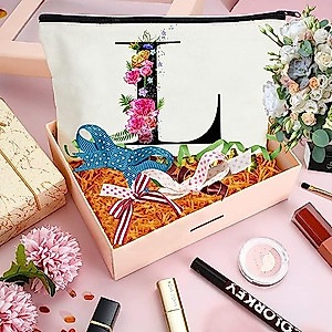 Andeiltech Initial Canvas Tote Bag Floral Letter Personalized Makeup Bag Monogrammed Gift for Bridesmaids Birthday Wedding