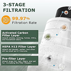 A2001 Replacement Filter Compatible with A2001 Air Purifie-r, 3-In-1 H13 True HEPA Activated Carbon Filter, Compared to Part #AF-2001, 2 Pack
