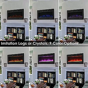 Sunnydaze Modern Flame 36-Inch Indoor Electric Fireplace - Wall-Mounted/Recessed Installation - 9 Flame Colors - Black