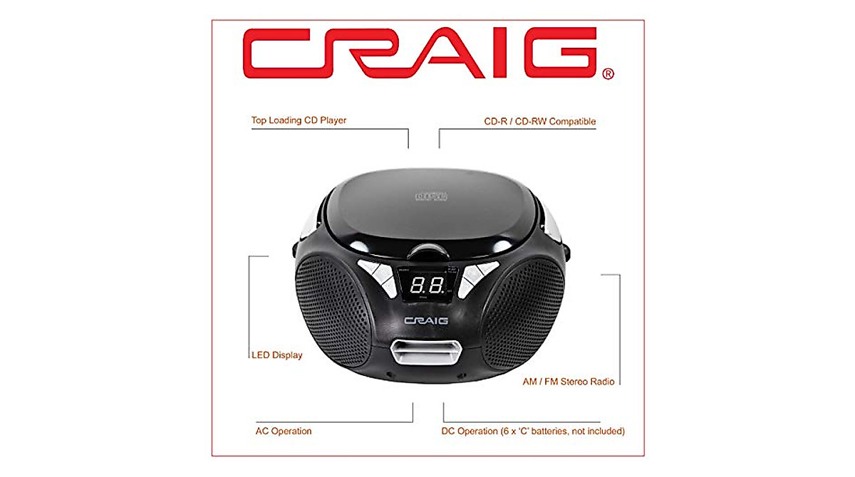 Craig CD6925 Portable Stereo CD Boombox with AM/FM Radio | Lightweight ...