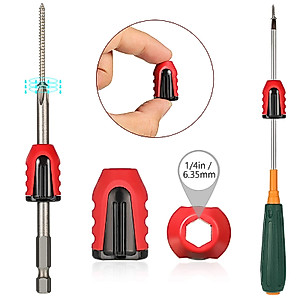 Magnetic Screw Holder Rings, 1/4 Inch/ 6.35 mm Screwdriver Driver Bits Magnetizer for Electric Drill and Hand Tools, Red (5 Pieces)