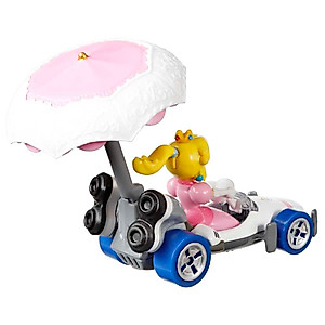 Hot Wheels Die-Cast Mario Kart Princess Peach in B-Dasher Kart with Peach Parasol Glider