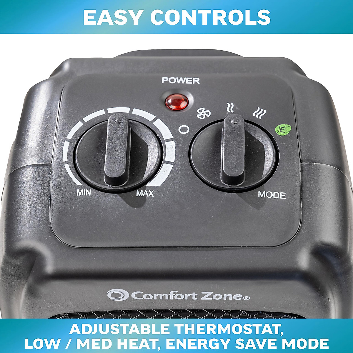 Comfort Zone CZ442E Personal Energy Save Ceramic Heater - 1500W Portable with Adjustable Thermostat, Tip-Over Switch & Overheat Protection, Black