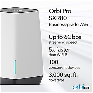 NETGEAR Orbi Pro WiFi 6 Tri-Band Mesh Router (SXR80) for Business or Home | VLAN, QoS |Coverage up to 3,000 sq. ft, 100 Devices | AX6000 802.11 AX (up to 6Gbps)