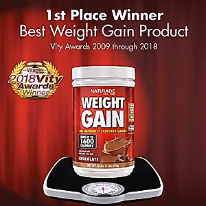 Naturade - All Natural Weight Gain Drink Mix - Gluten Free, Delicious Taste, 1600 Calories per Servings - Mass Gainer w/Carbohydrates & Protein - Chocolate, 20.3 Ounce (12 Servings).