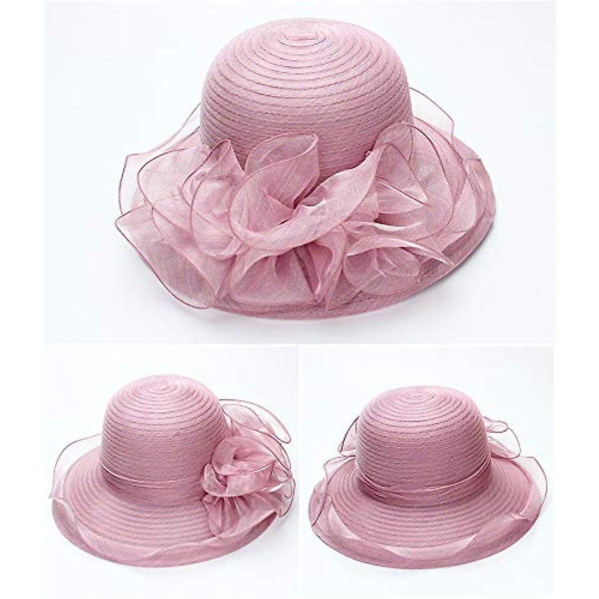 Women's Organza Kentucky Fascinator Hat Derby Cloche Bowler Hat Cocktail Tea Party Wedding Sun Hat Purple