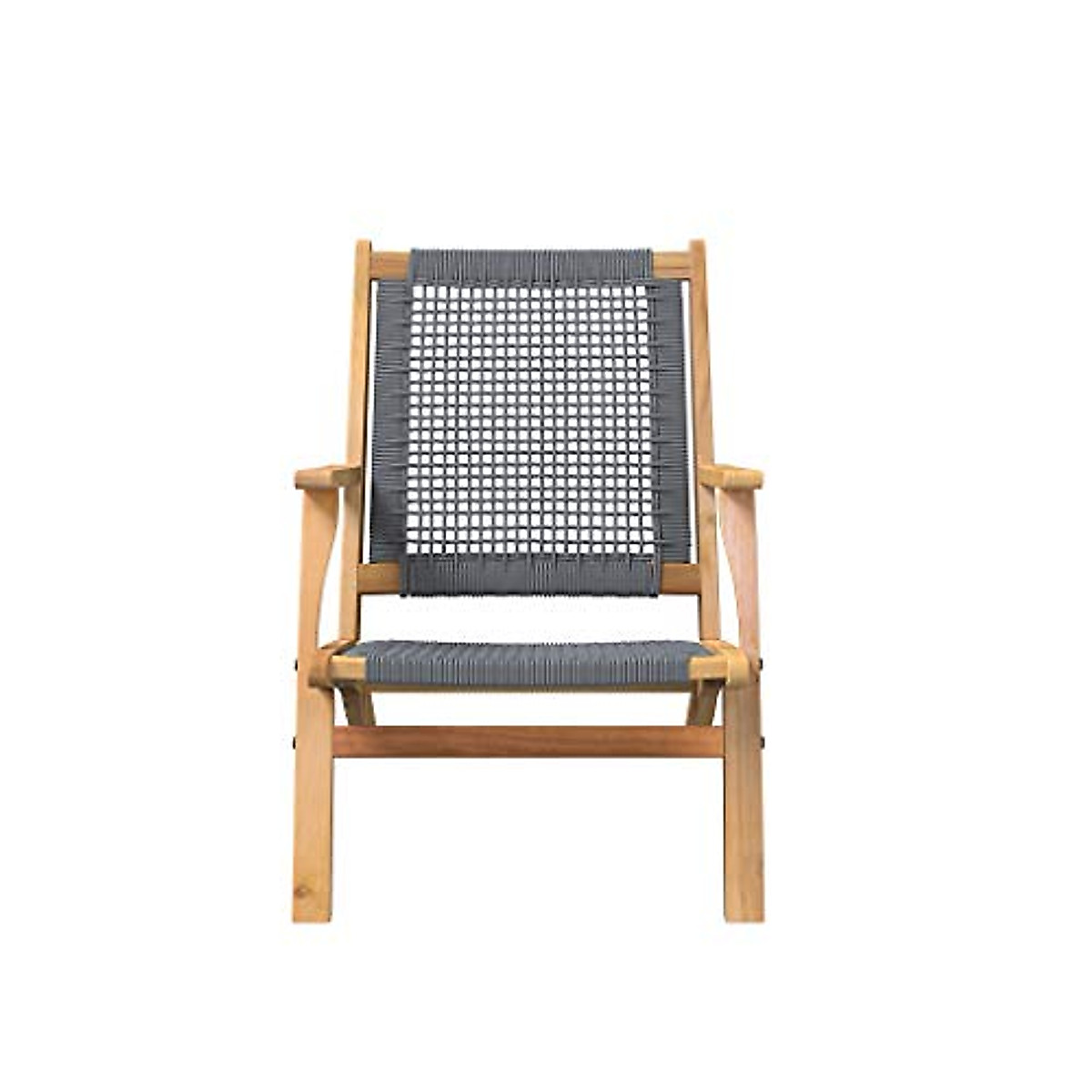Patio Sense 63635 Vega Natural Stain Outdoor Chair Acacia Wood Construction Woven Web Seat Mid Century Design Comfortable Reclining Armchair Patio Lawn Garden Backyard Deck - Gray Cording