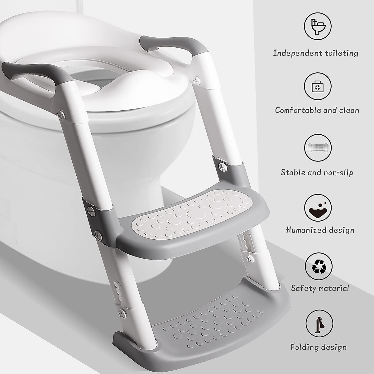 Wakagen Height adjustable potty training toilet seat with steps for boys and girls infant toddler child toilet training seat with handle, padded seat, non-slip wide steps, (ZX-001)