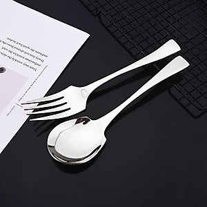 JASHII Shiny Silver Stainles Steel 2 Serving Spoons 2 Serving Forks Set, Luxury Cutlery for Kitchen Hotel Restaurant Wedding Party, pack of 4