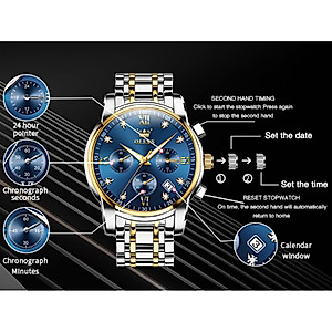 Black Watch for Men OLEVS Watch Men Stainless Steel Watches Waterproof Luxury Business Dress Mens Watches Quartz Analog Classic Big Large Face Watches Black Dial with Day and Date,relojes para hombres