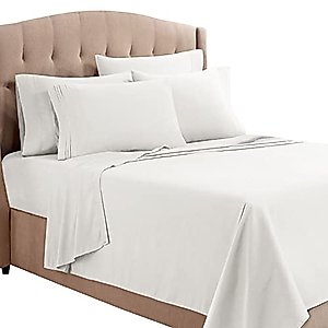 Clara Clark Cal King Sheets, 6 Piece Set - Hotel Luxury Sheets for Cal King Size Bed, Super Soft Bedding Sheets & Pillowcases, Cal King Size Sheets, White