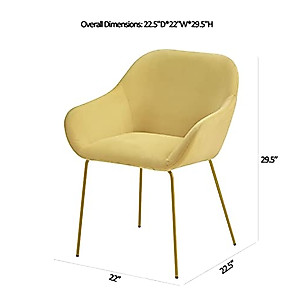 Ball & Cast Upholstered Dining Modern Accent Chair with Low Armrest Golden Metal Leg Set of 1, Medium, Yellow