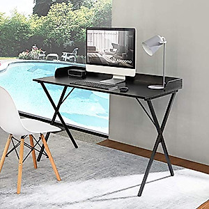 Alecono Black Desk 47'' Writing Computer Desk for Home Office Small Spaces Modern Study Sturdy PC Gaming Table, Black Wood