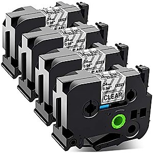 Labelife Compatible 24mm Label Tape Replacement for Brother P Touch Tze TZ Tape 24mm 0.94 Laminated Clear TZe-151 TZe151 1 Inch for Ptouch PTD600 PT-P710BT PT-P750W Label Maker, 4 Pack Black on Clear