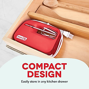Dash SmartStore™ Compact Hand Mixer Electric for Whipping + Mixing Cookies, Brownies, Cakes, Dough, Batters, Meringues & More, 3 Speed, 150-Watt - Red