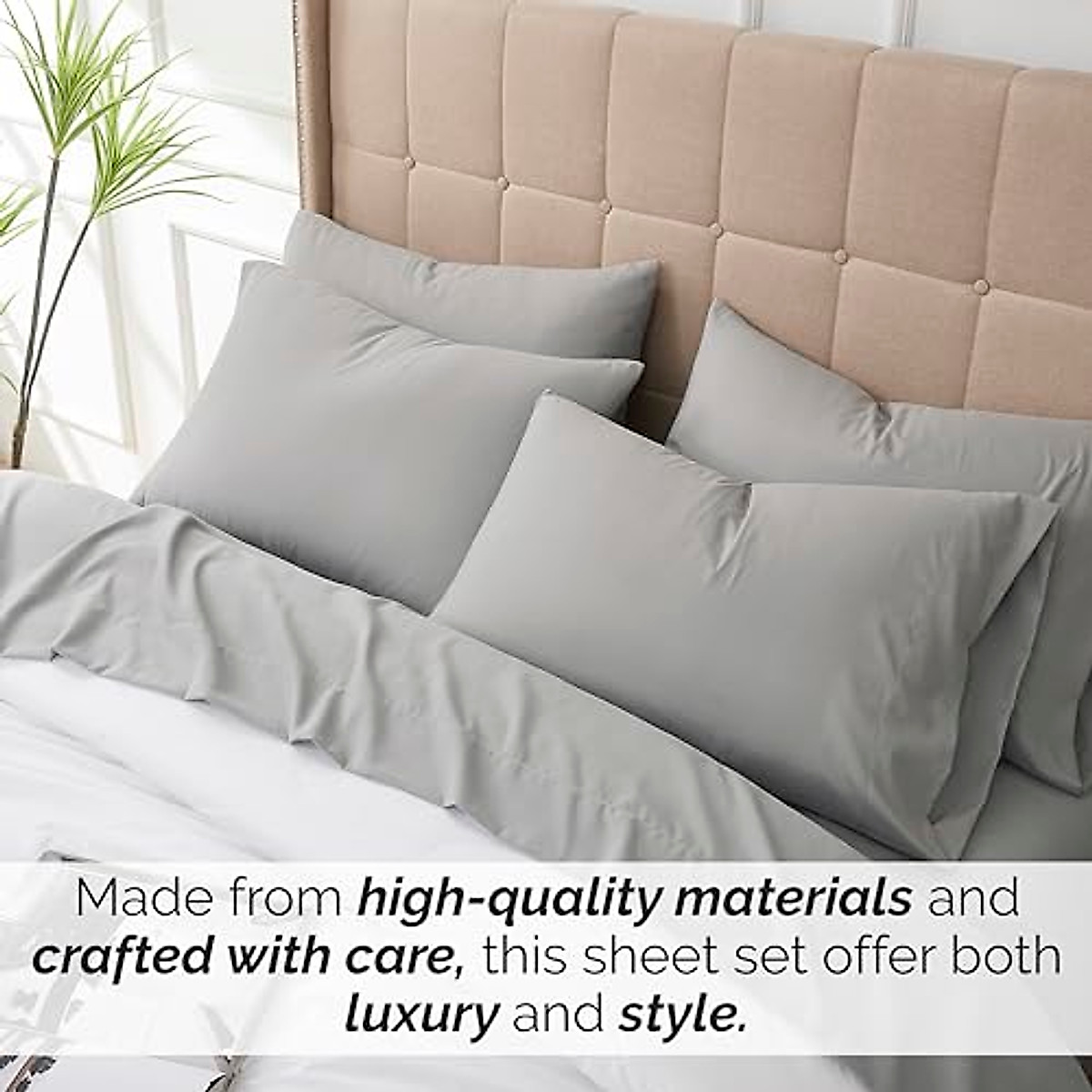 Southshore Fine Living, Inc. Extra Deep Pocket King Sheet Set, 6-Piece Ultra-Soft Microfiber Bed Sheets with 21" Deep King Fitted Sheet, Oversize Flat Sheet, 4 King Pillowcases, Steel Grey