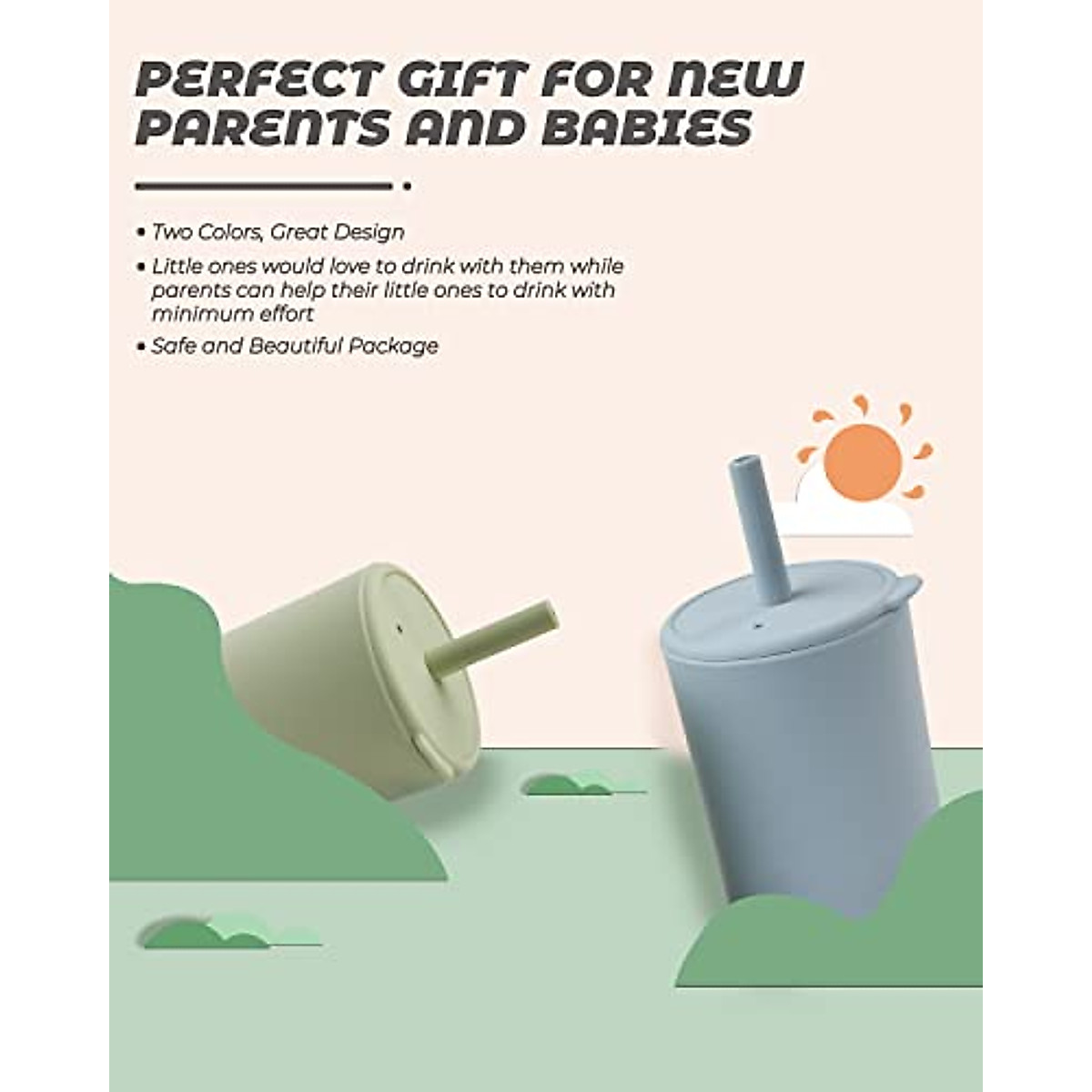 DF DUALFERV 2 Pcs Silicone Sippy Cup, Silicone Straw Cups for Toddlers, Baby Straw Cup, Silicone Sippy Cups for Baby 6 Months (Blue, Green)