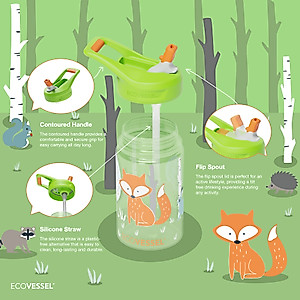 EcoVessel SPLASH Tritan Plastic Kids Water Bottle with Straw, Leak Proof Flip Top Lid, and Carry Handle Kids Cups Sports Water Bottle 12 oz (Underwater)