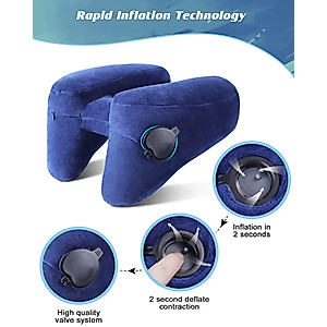 JefDiee Neck Pillows for Travel, Travel Pillow for Neck, Chin, Head Support, Airplane Pillow with Soft Washable Velour Cover, Hat, Portable Luxury Bag, 3D Sleep Mask and Earplugs (Blue)